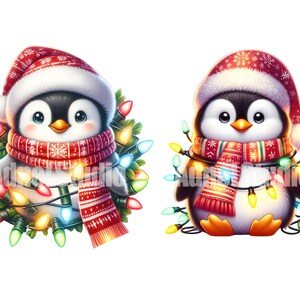 Festive Christmas Penguin Clipart, Cute Holiday Digital Art, Winter ...