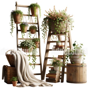 Watercolor Cozy Plant Clipart, Watercolor Cottagecore Clipart, House ...