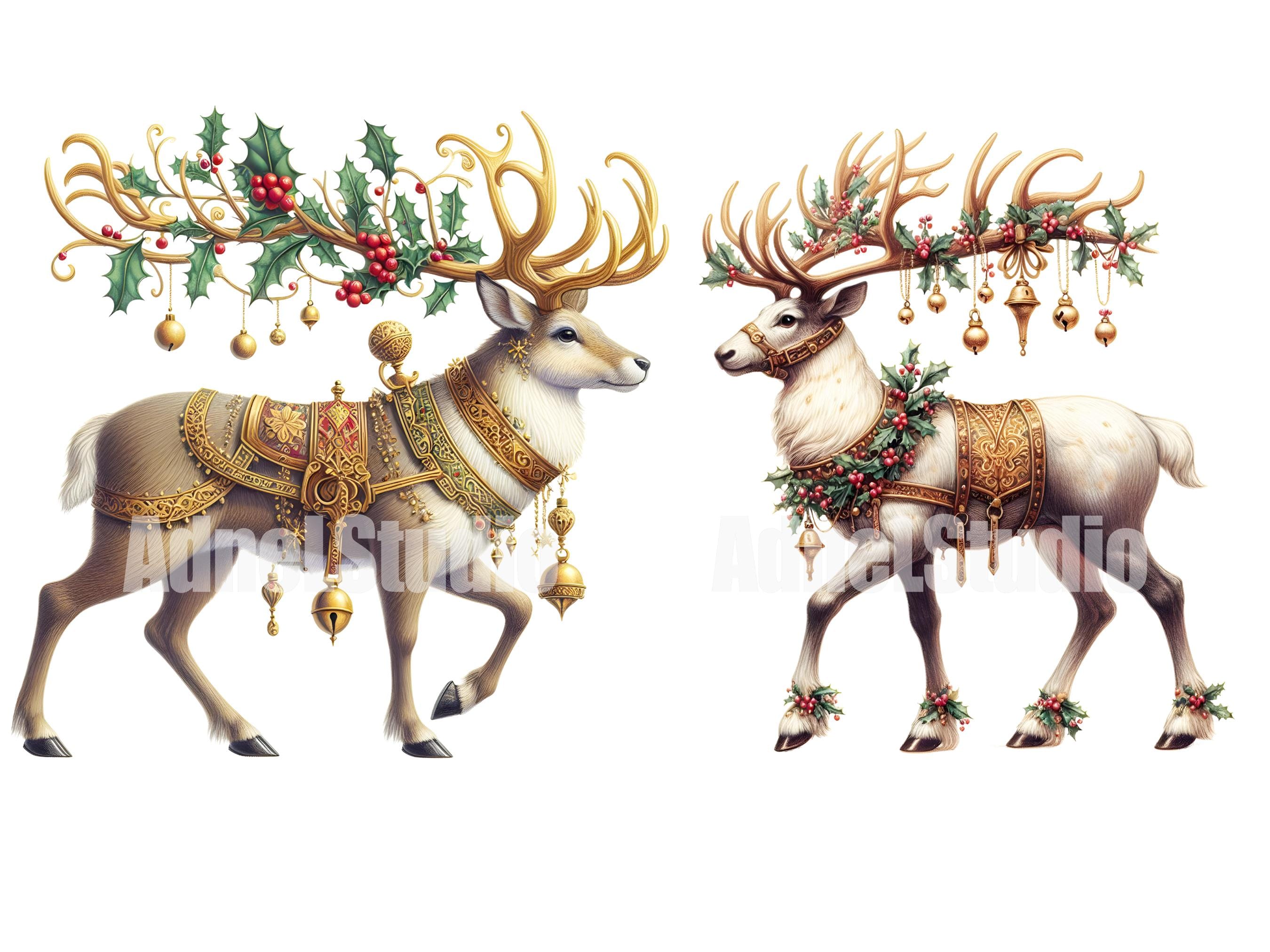 Christmas Reindeer Clipart, Festive Holiday Decor, Christmas Digital ...