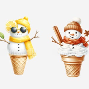 Christmas Ice Cream Snowman Clipart, Winter Cone Snowmen, Christmas Ice ...