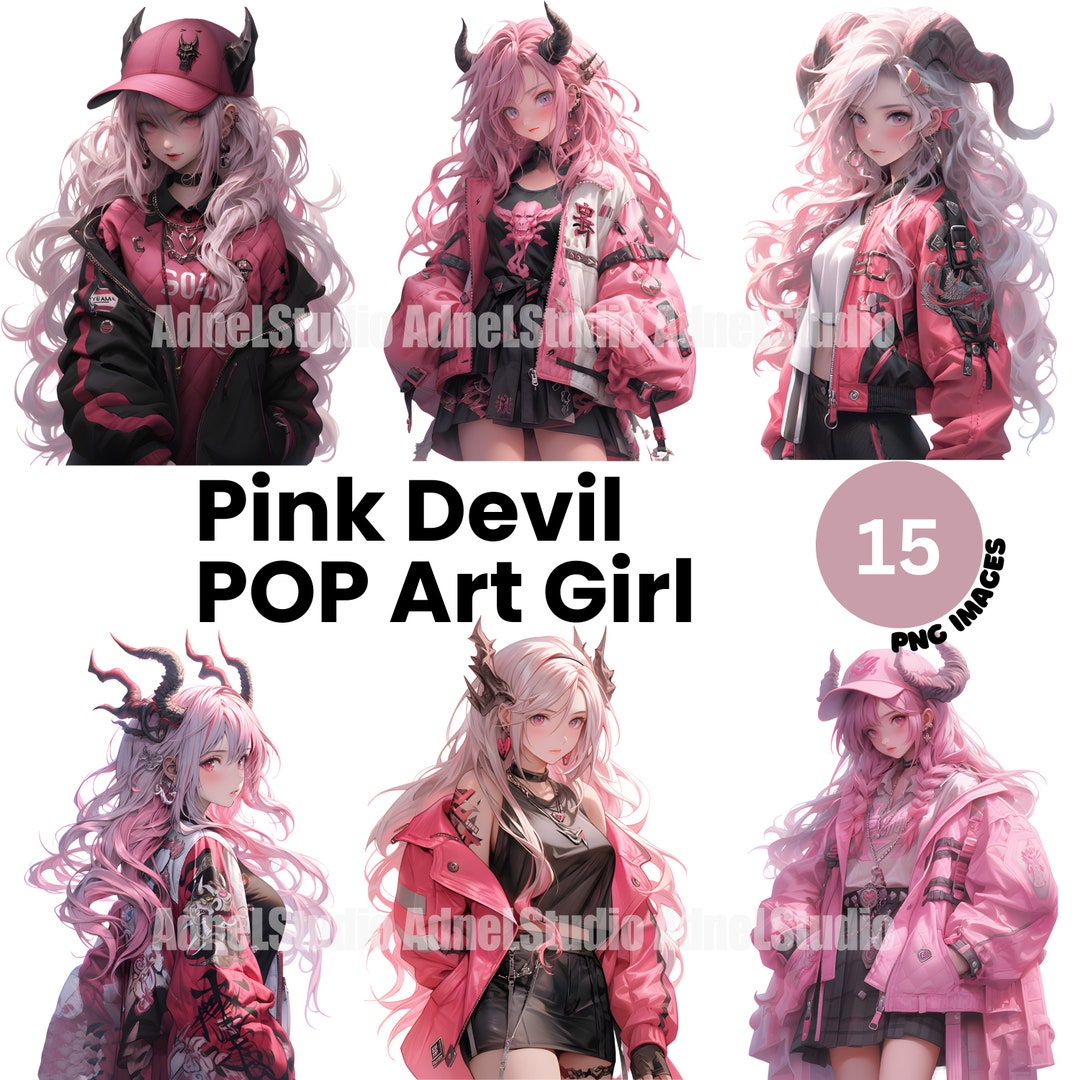 Pink Devil Pop Art Girl Clipart - Pink Devil Clipart, Anime Girl ...