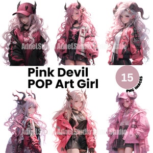 Pink Devil Pop Art Girl Clipart - Pink Devil Clipart, Anime Girl ...