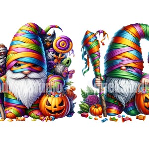 Halloween Mummy Gnome Clipart Bundle, Sweet Candy Gnome PNG, Colorful ...
