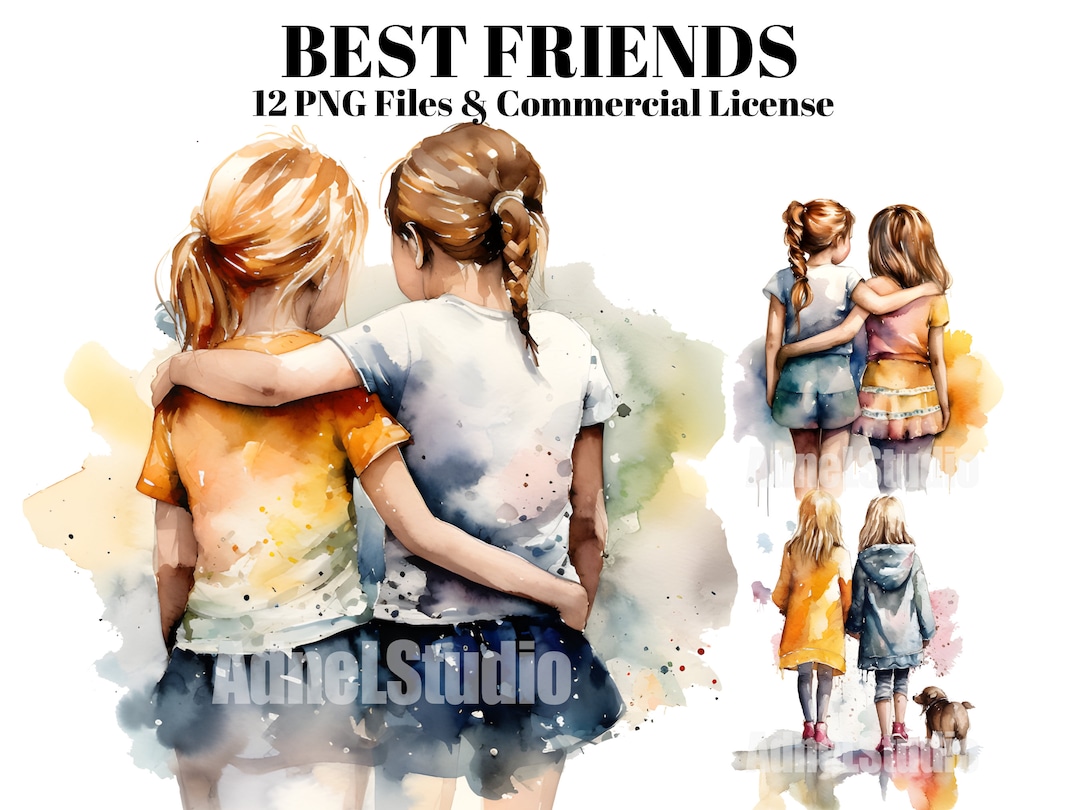 Watercolor Best Friends Clipart 12 Watercolor Kids Girl BFF - Etsy