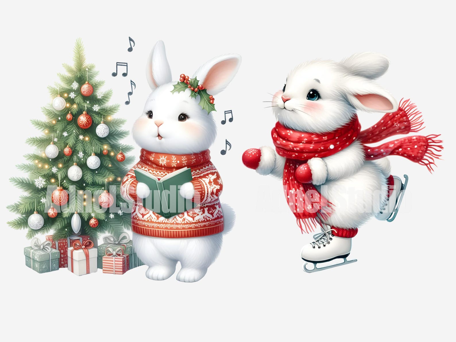 Christmas Rabbit Clipart, Festive Bunny PNG, Festive Rabbit Clipart ...