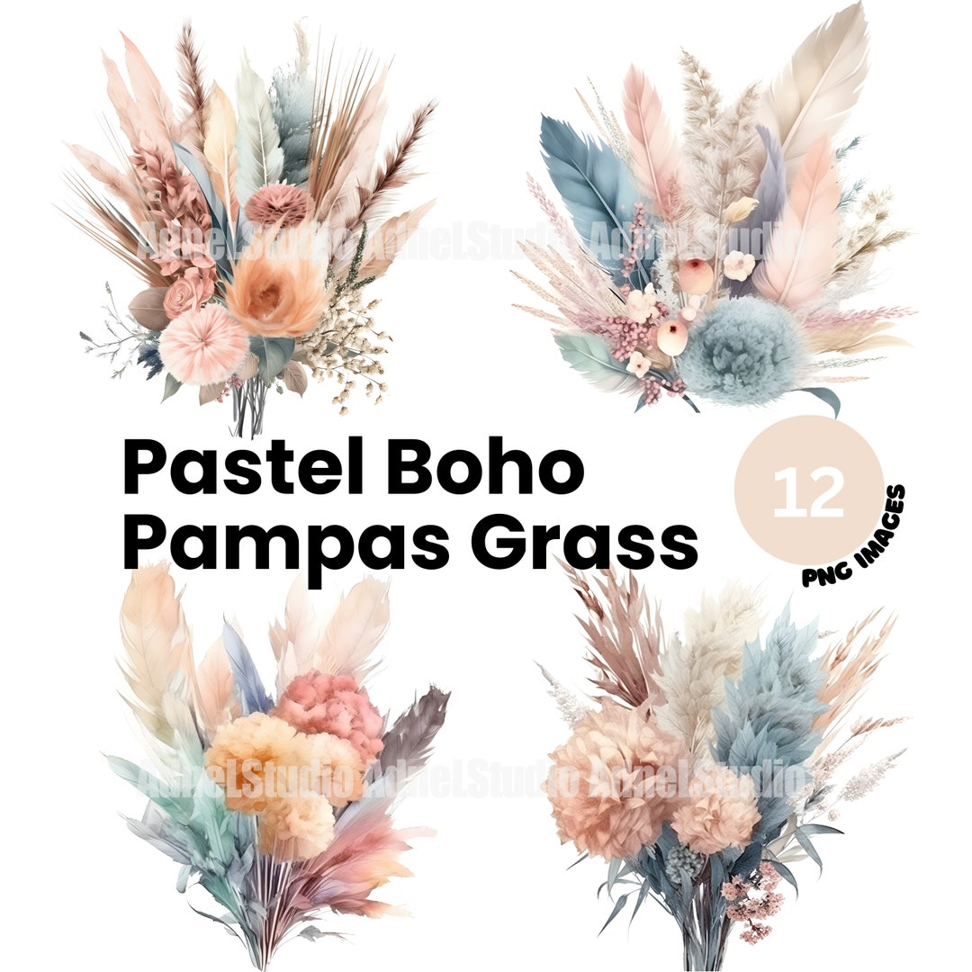 Pastel Boho Flowers Clipart - Watercolor Boho Floral Bouquet Clipart ...