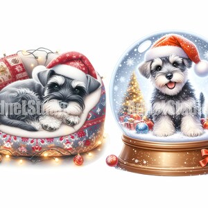 Christmas Miniature Schnauzer Clipart Set, Festive Dog Illustrations ...