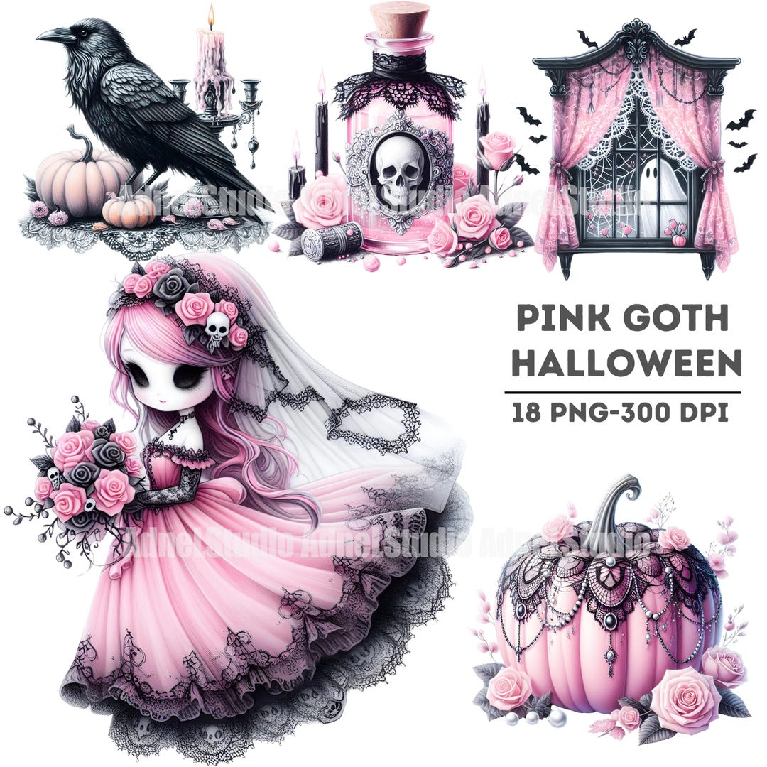 Pink Goth Halloween PNG, Pink Gothic Halloween Clipart, Cute Spooky ...