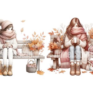 Fall Coffee Lover Clipart, Cozy Autumn Scenes, Autumn Sublimation ...