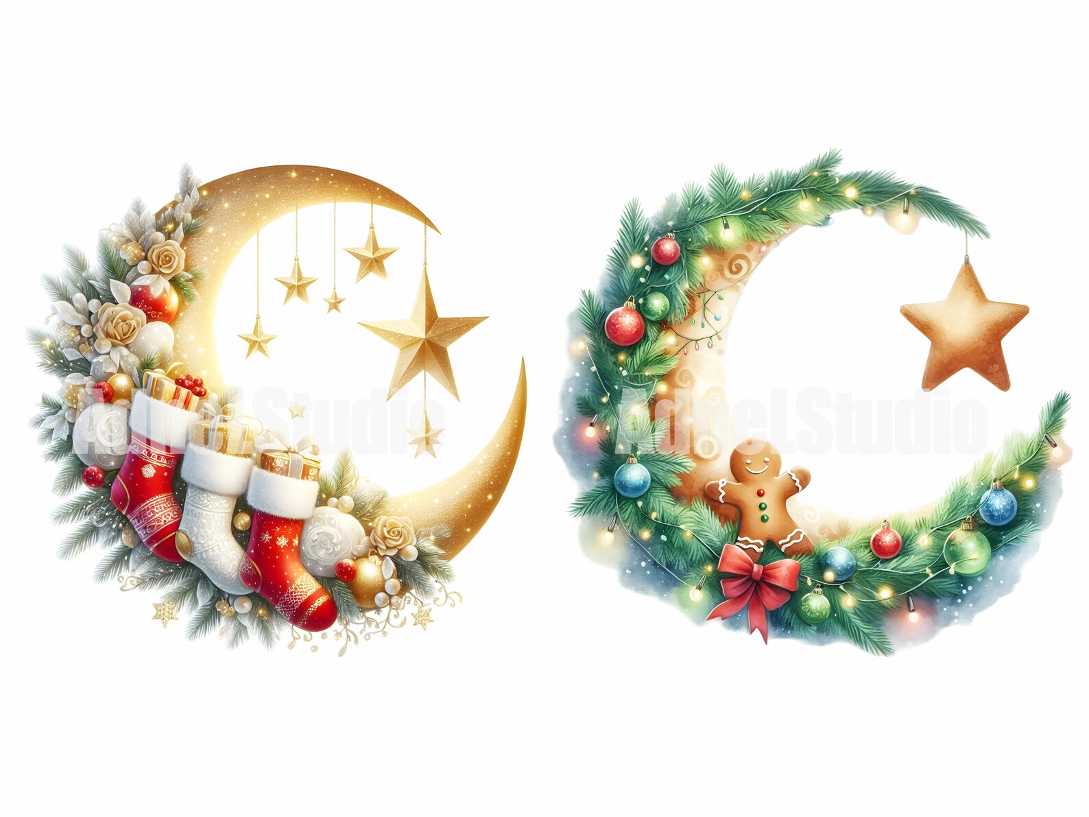 Festive Christmas Crescent Moon PNG Clipart, Cozy Holiday Moon With ...