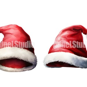 Christmas Santa Hat Clipart - Watercolor Christmas Clipart, Santa Claus ...