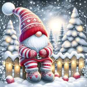 Festive Winter Gnome Illustrations With Cozy Lanterns and Snowy Scene ...