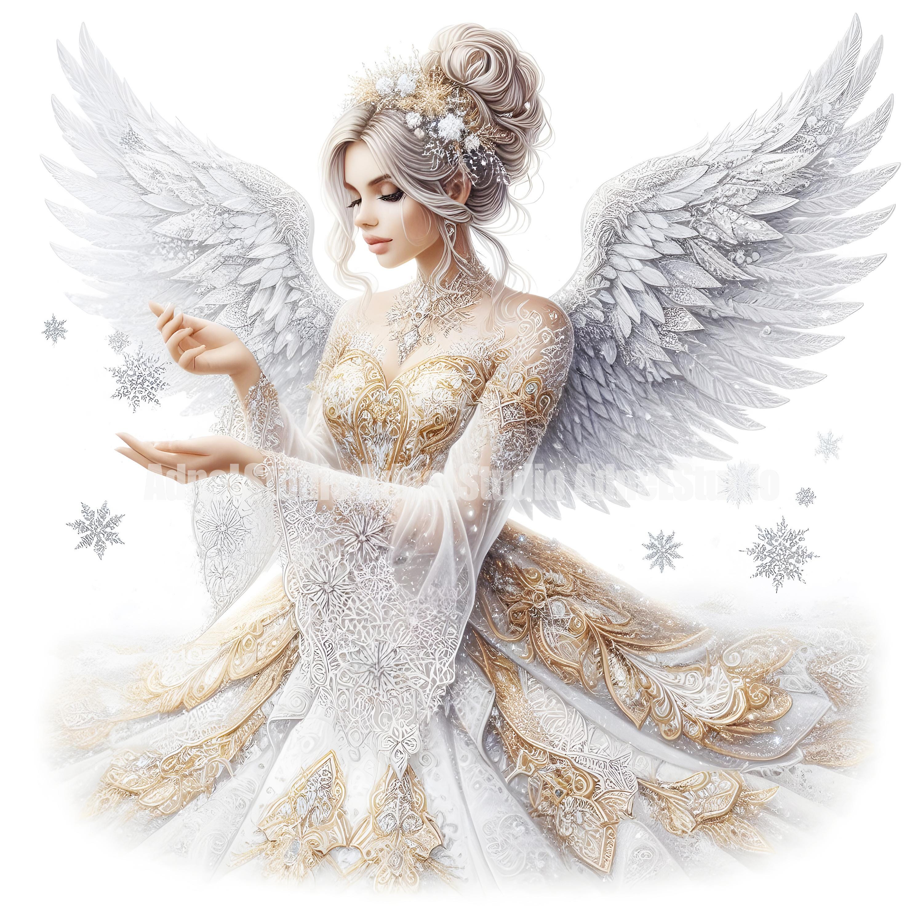 Cozy Winter Angel Digital Print, Christmas Angel Clipart, Elegant ...