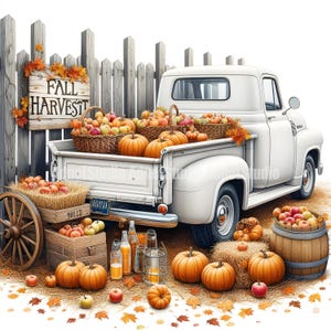 14 Vintage Autumn Truck Clipart, Fall Harvest Pumpkin Truck Clipart ...
