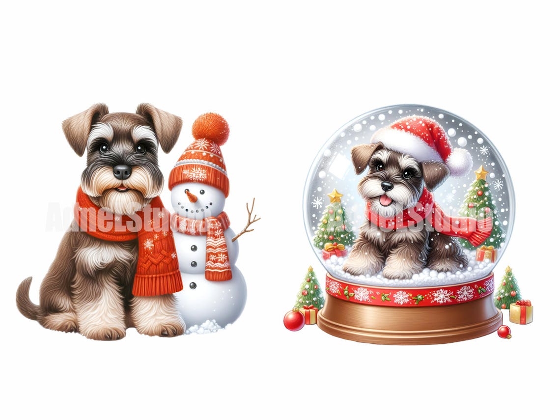 Christmas Miniature Schnauzer Clipart, Festive Miniature Schnauzer ...