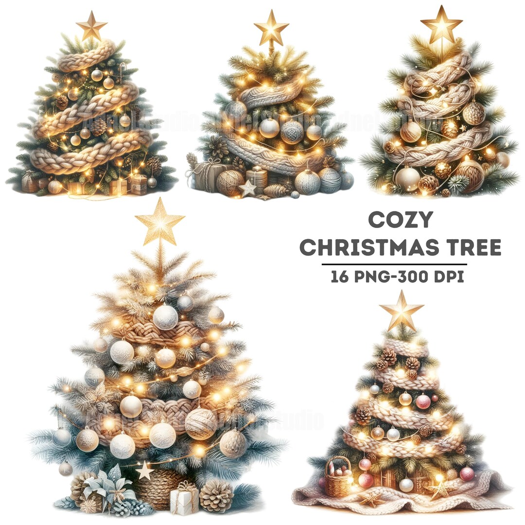 Cozy Christmas Tree Clipart, Festive Holiday Tree, Rustic Winter Decor ...