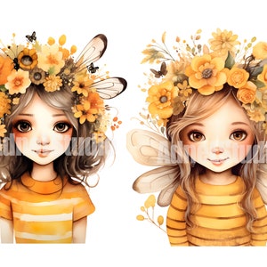 Cute Bee Fairy Clipart - Watercolor Flower Bee Fairy PNG, Bee Girl ...