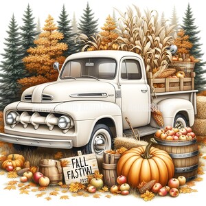 14 Vintage Autumn Truck Clipart, Fall Harvest Pumpkin Truck Clipart ...