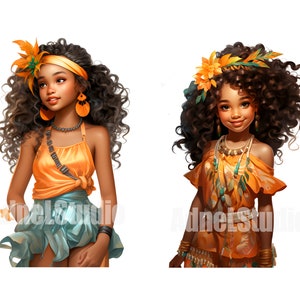 Caribbean Little Girl Clipart - Caribbean Fashion Girl Clipart, Digital ...