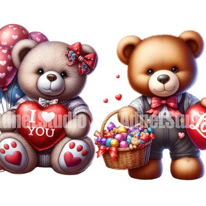Valentines Teddy Bear Clipart, Watercolor Valentines Day Clipart, Teddy ...