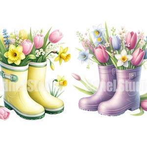 Watercolor Floral Rain Boots Clipart, Spring Flowers Illustration ...