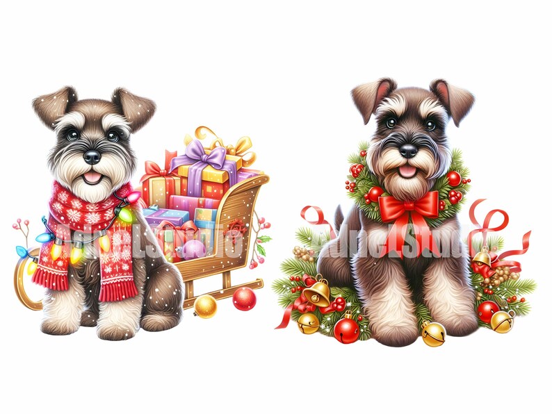 Christmas Miniature Schnauzer Clipart, Festive Miniature Schnauzer ...