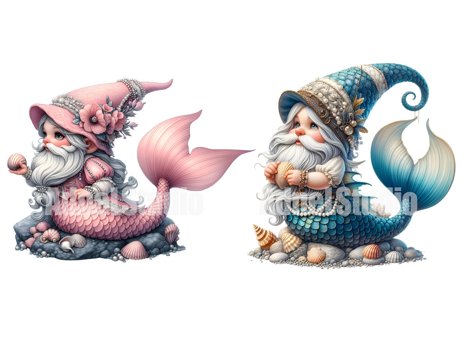 Watercolor Mermaid Gnome Clipart, Watercolor Mermaid Clipart ...