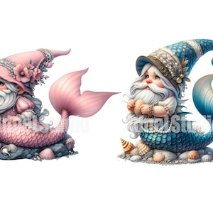 Watercolor Mermaid Gnome Clipart: Nautical PNG Images (digital Download ...