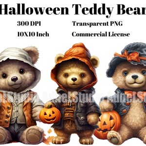 Halloween Teddy Bear Clipart - Halloween Clipart, Watercolor Teddy Bear ...