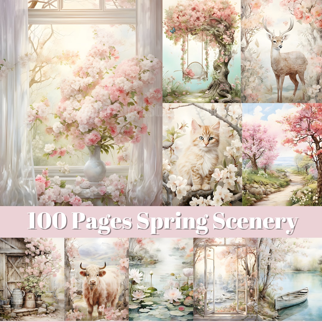 Cozy Spring Scenery Junk Journal, Vintage Spring Forest Landscape ...