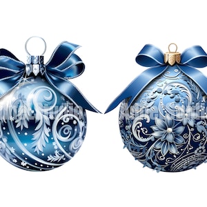 Blue Christmas Ornaments Clipart, Watercolor Christmas Ornament PNG ...