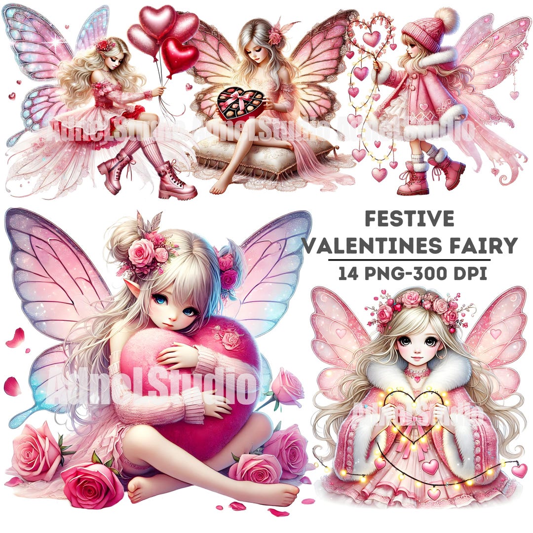 Festive Valentines Fairy Clipart Set, Romantic Valentine's Fairy Art ...