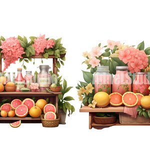 Watercolor Pink Lemon Stand Clipart - Pink Lemonade Stand Clipart ...