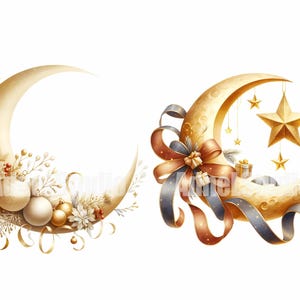 Festive Christmas Crescent Moon PNG Clipart, Cozy Holiday Moon With ...