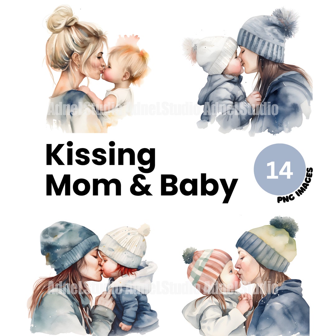 Mothers Day Clipart - Watercolor Kissing Mom and Baby Clipart, Mother ...