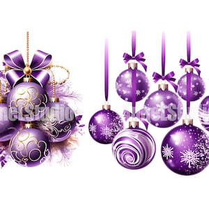 Purple Christmas Ornaments Clipart, Watercolor Ornament Clipart ...