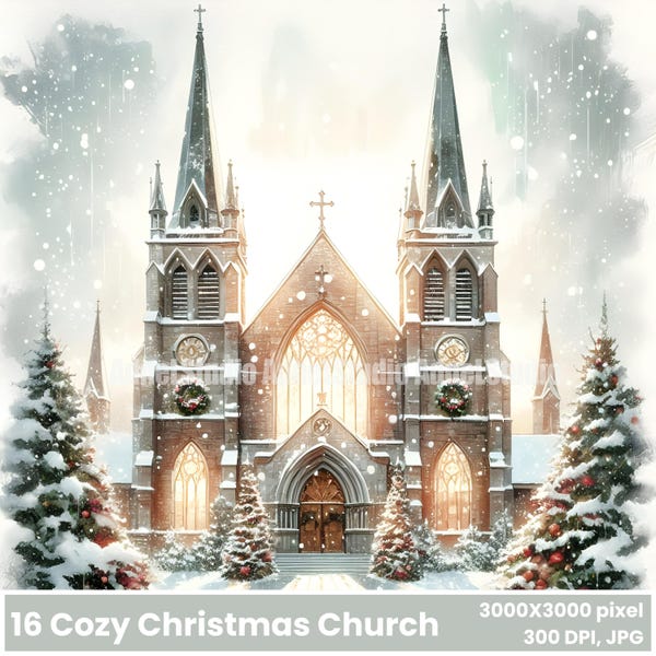 Snowy Church - Etsy