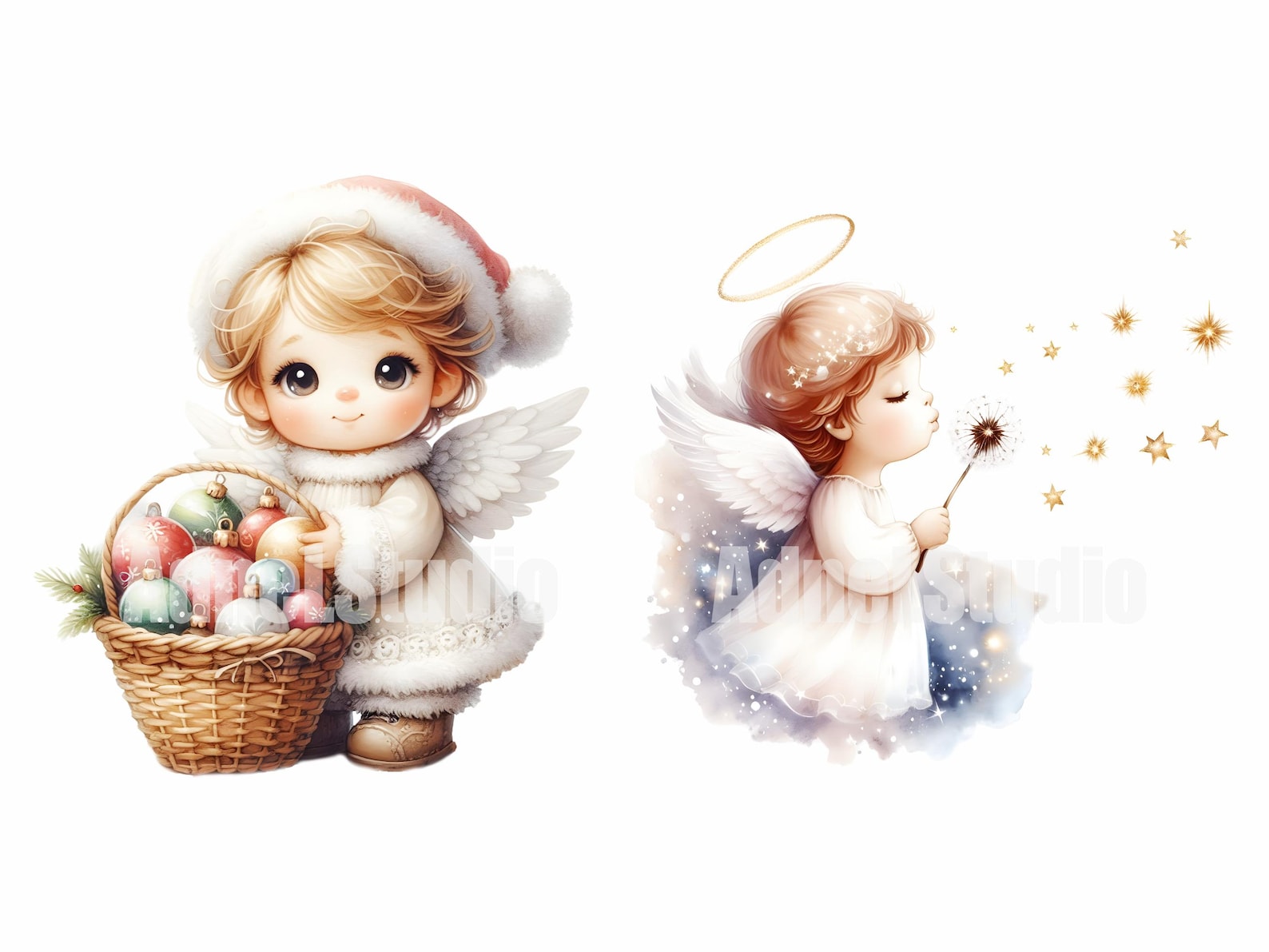 Christmas Little Angel PNG Clipart Set, Adorable Holiday Angel ...