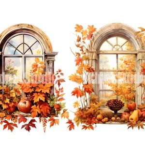 Victorian Fall Window Clipart, Cozy Autumn Window Clipart, Watercolor ...