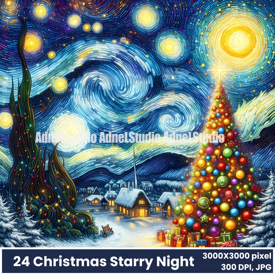 Christmas Starry Night Digital Art Bundle, Festive Starry Sky and ...