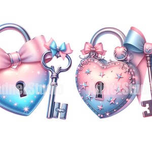 Watercolor Valentines Day Clipart, Heart Lock and Key Clipart, Romantic ...