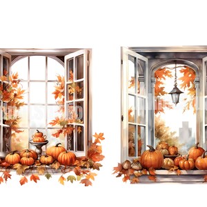 Victorian Fall Window Clipart, Cozy Autumn Window Clipart, Watercolor ...