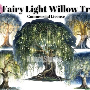 Watercolor Fairy Light Willow Tree Clipart Willow Tree - Etsy
