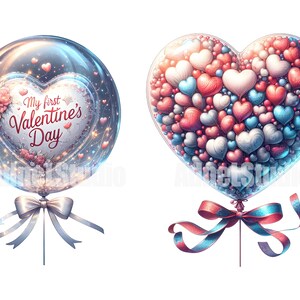 Valentines Day Balloon Clipart, Watercolor Valentines Day Clipart ...