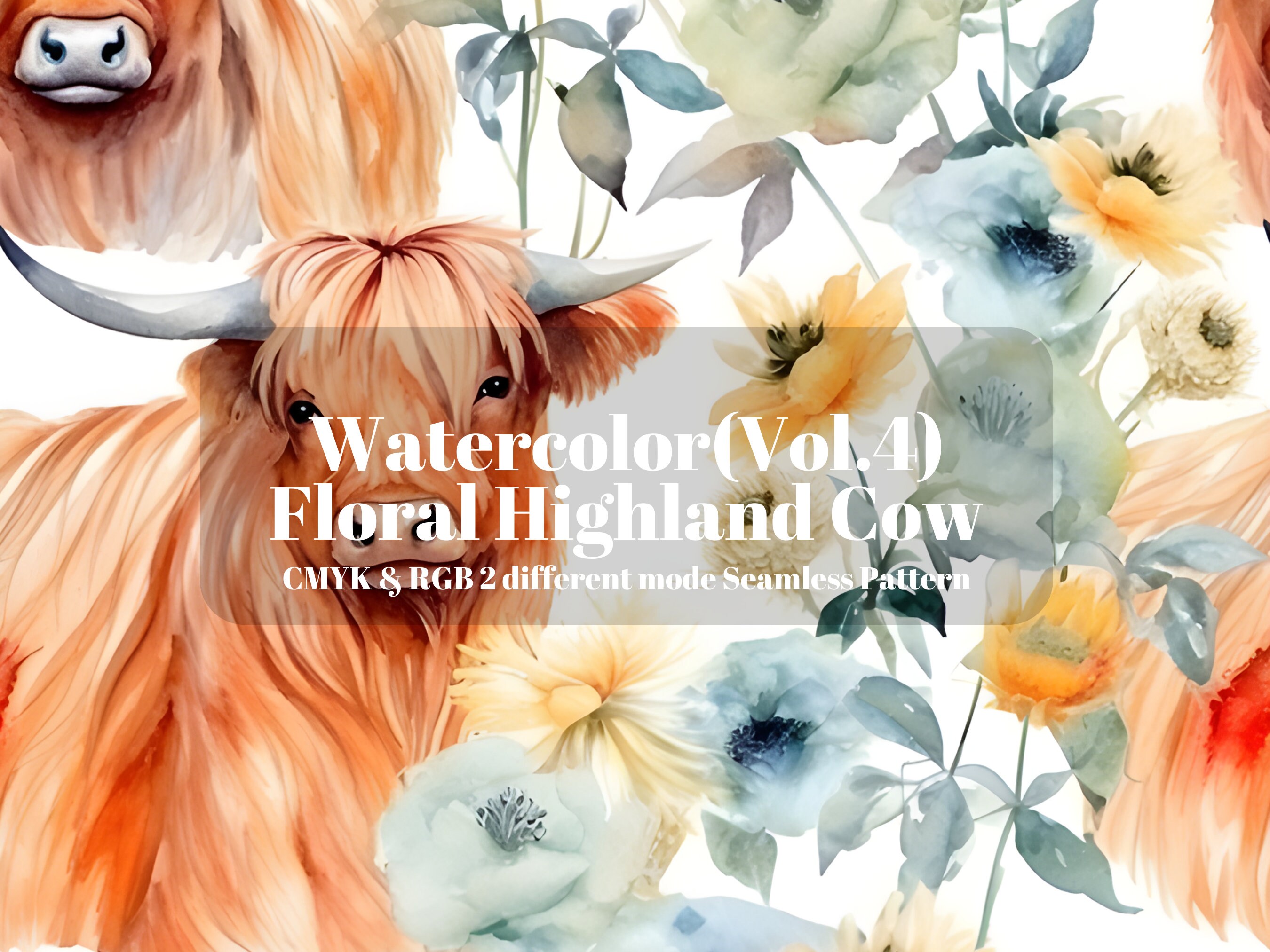Watercolor Floral Highland Cow Seamless Pattern Highland Cow - Etsy