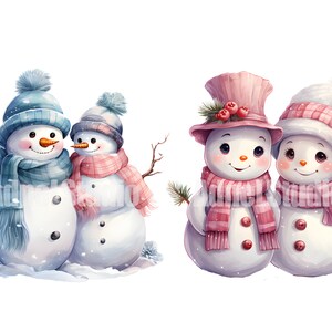 Christmas Snowman Clipart, Christmas Clipart, Watercolor Snowman Couple ...