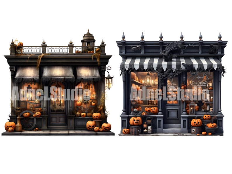 Halloween Storefront Clipart, Watercolor Halloween Shop Clipart ...