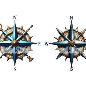 Watercolor Nautical Star and Compass Clipart, Classic Nautical Clipart ...