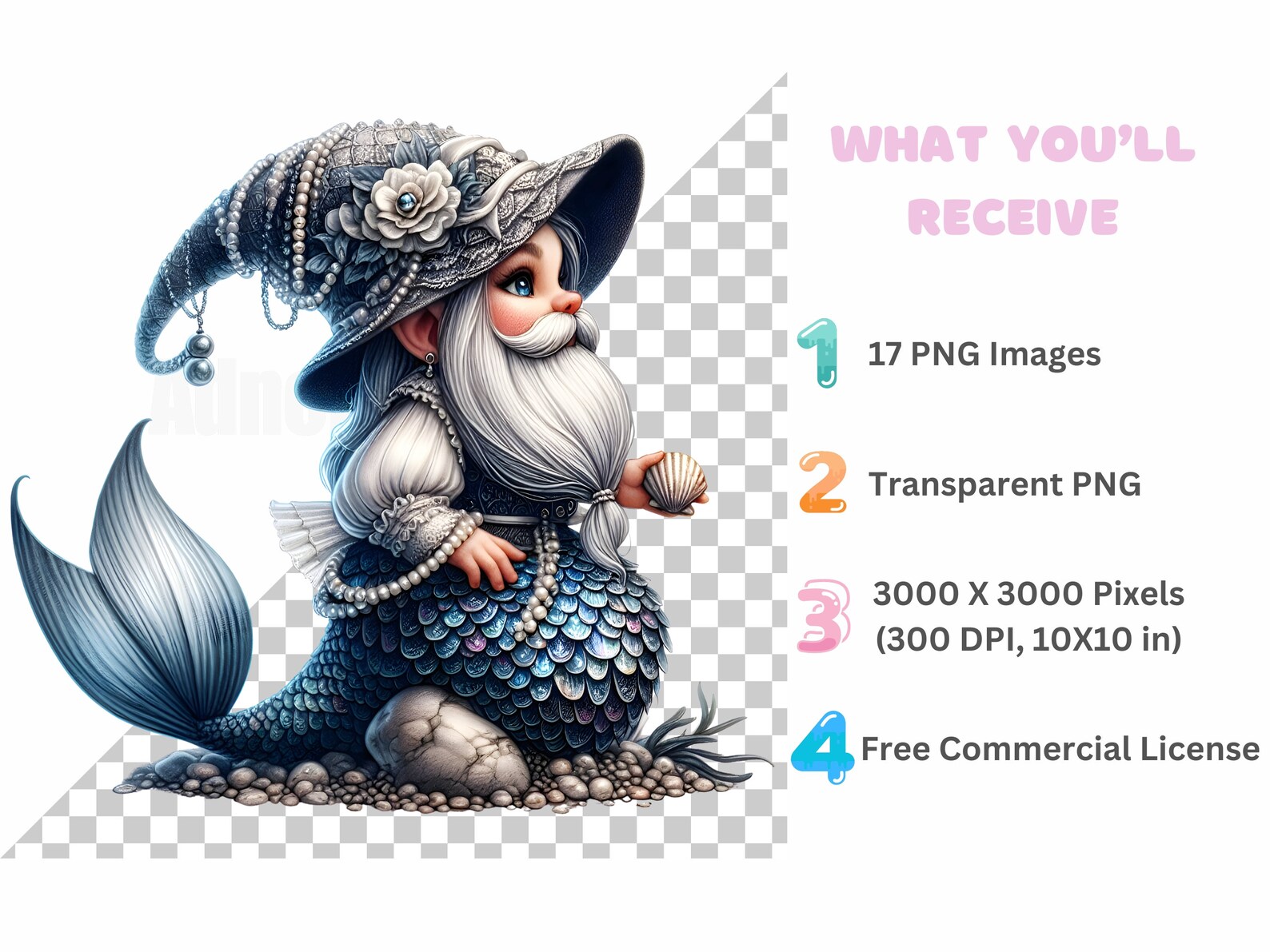 Watercolor Mermaid Gnome Clipart: Nautical PNG Images (digital Download ...