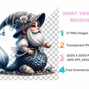 Watercolor Mermaid Gnome Clipart: Nautical PNG Images (digital Download ...